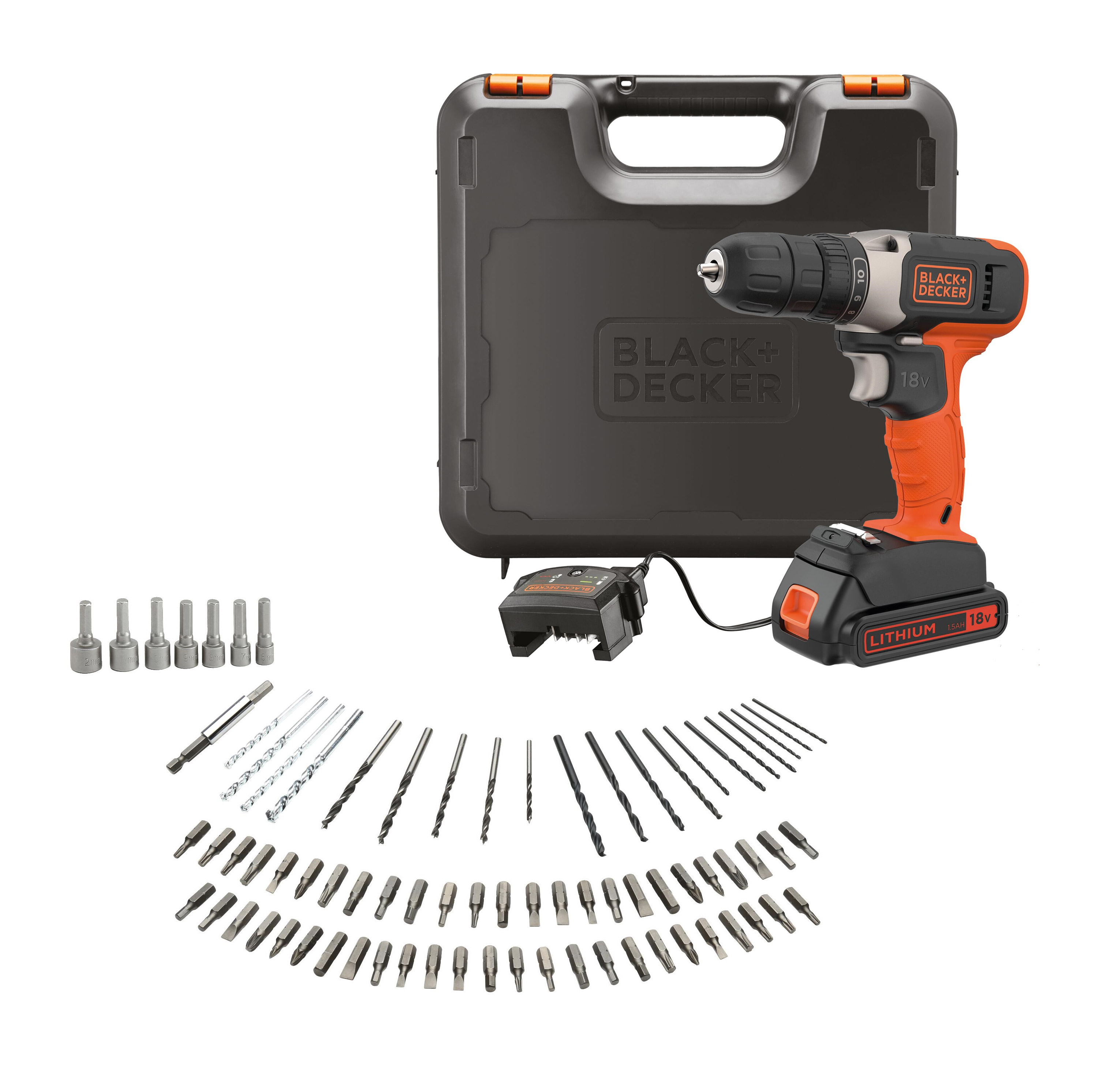 מברגה/מקדחה מקצועית V18 כולל תאורת לד וסוללת ליתיום חזקה במיוחד במזוודה ...